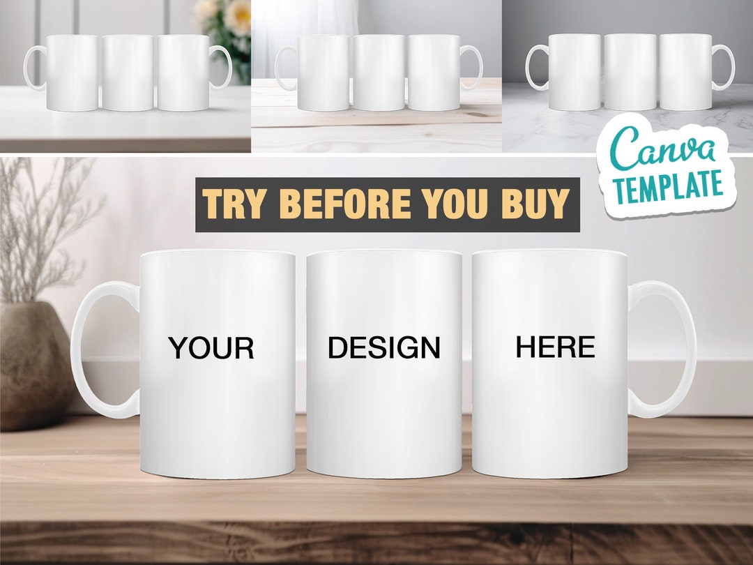 4 Different 15oz Mug Mock up Canva Template - Try Before You Buy, Full ...