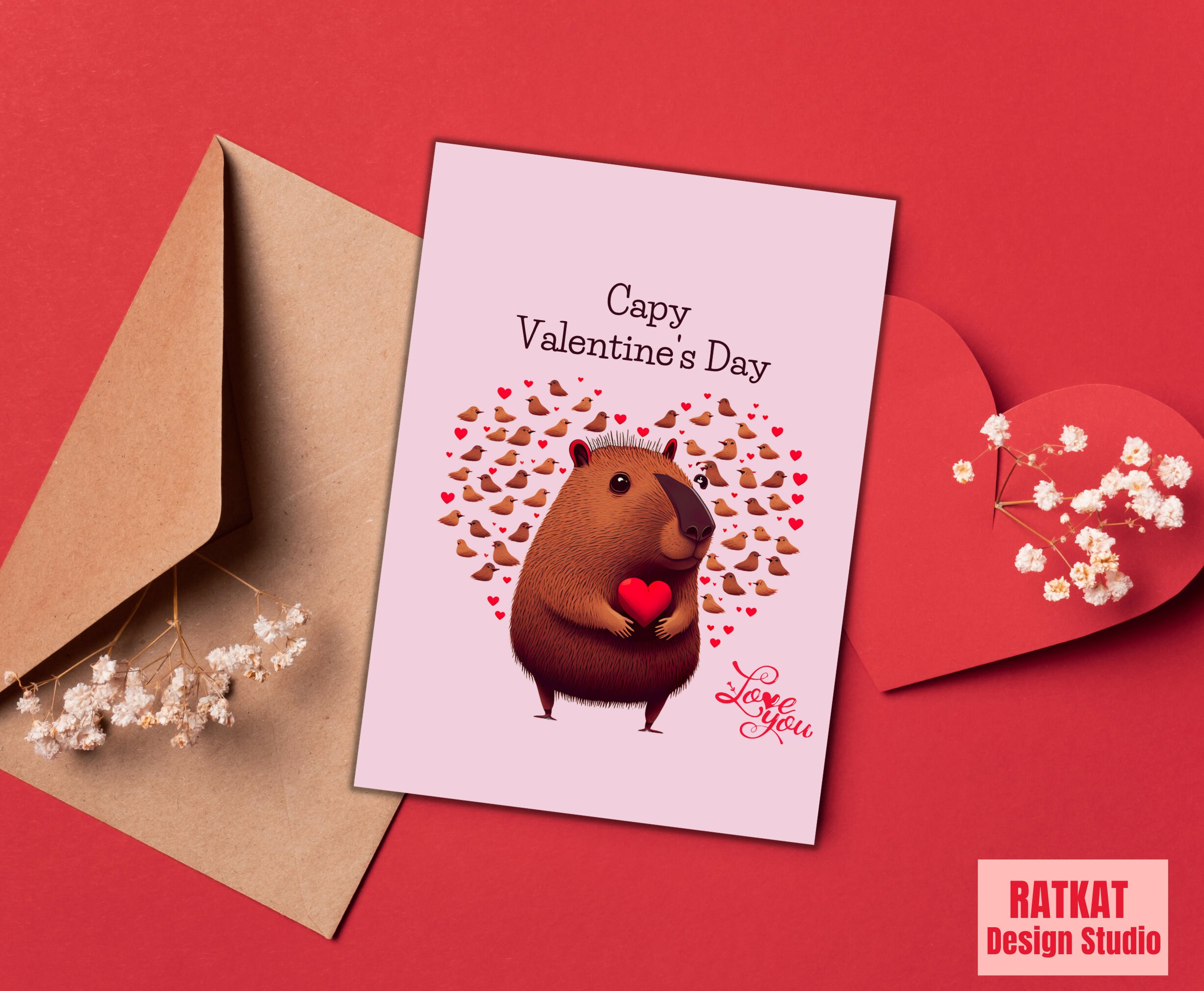 Capybara Valentine's Day Card - Instant DOWNLOABLE Pdf - Digital CARD ...