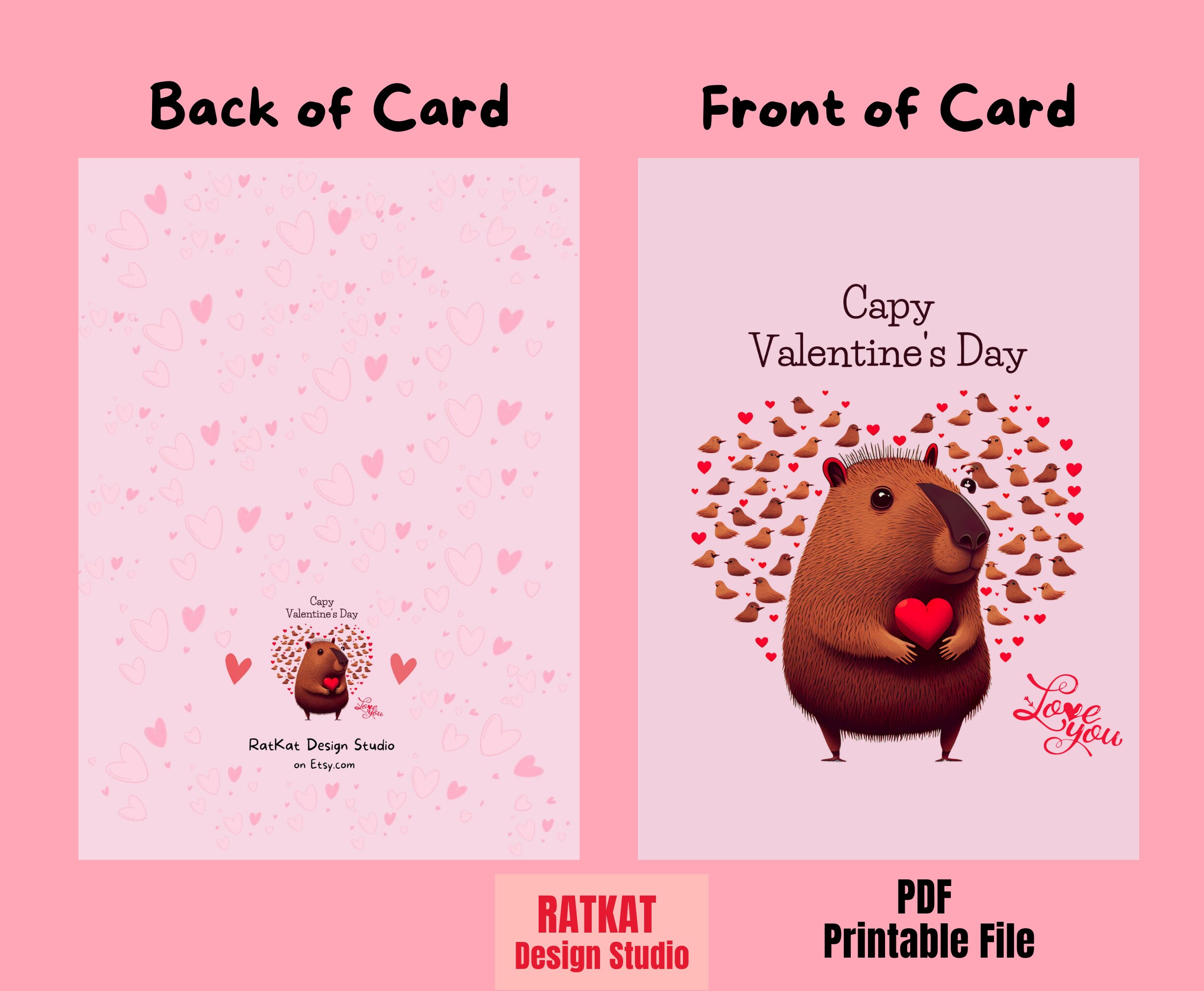 Capybara Valentine's Day Card - Instant DOWNLOABLE Pdf - Digital CARD ...