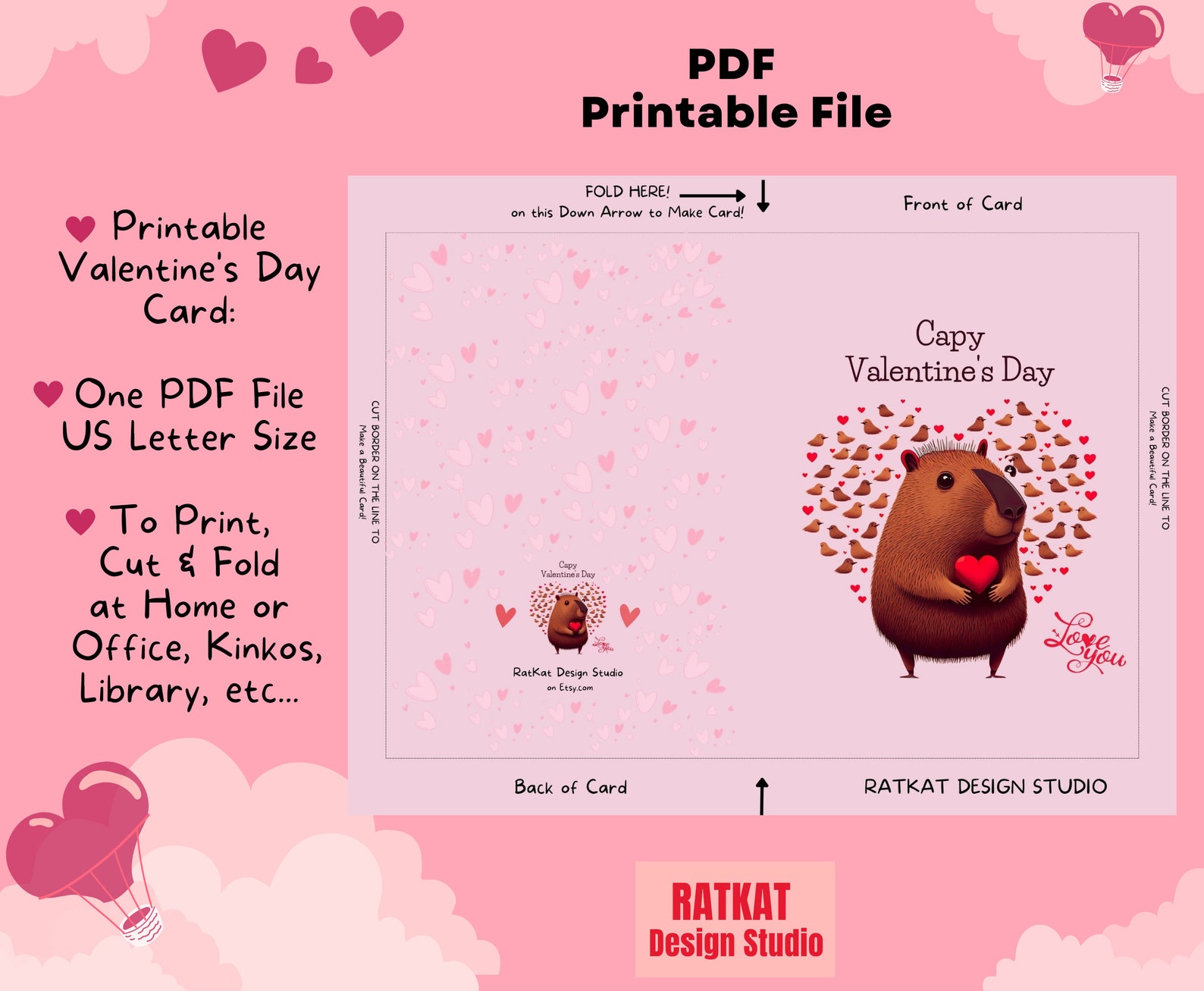 Capybara Valentine's Day Card - Instant DOWNLOABLE Pdf - Digital CARD ...