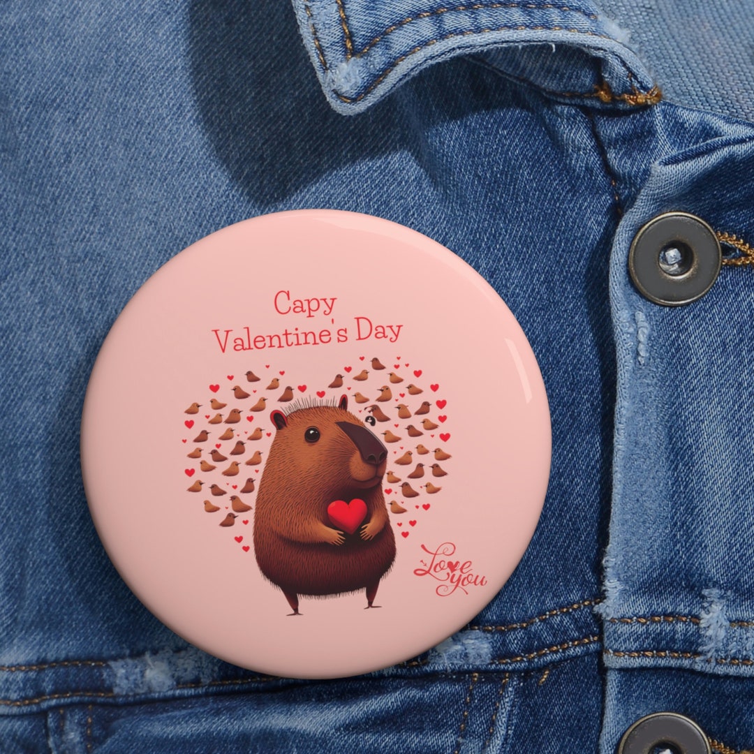 Capybara Button - Valentine Capybara Custom Pin Buttons - Capy ...
