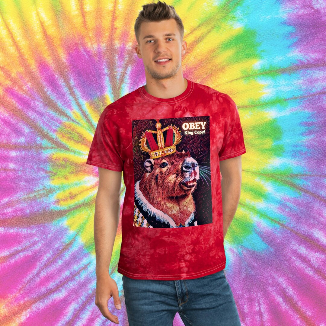 Capybara Tie-dye T-shirt Design, Obey King Capy! Unique (red or Blue ...