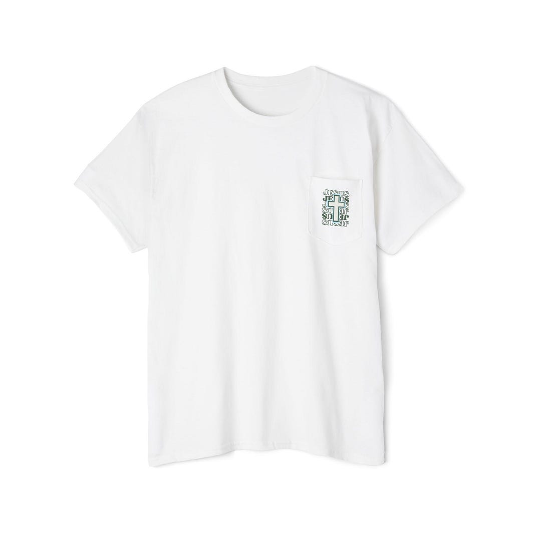 Religious Pocket Tee, Green Gray Jesus Cross T-shirt, Christian Gift ...
