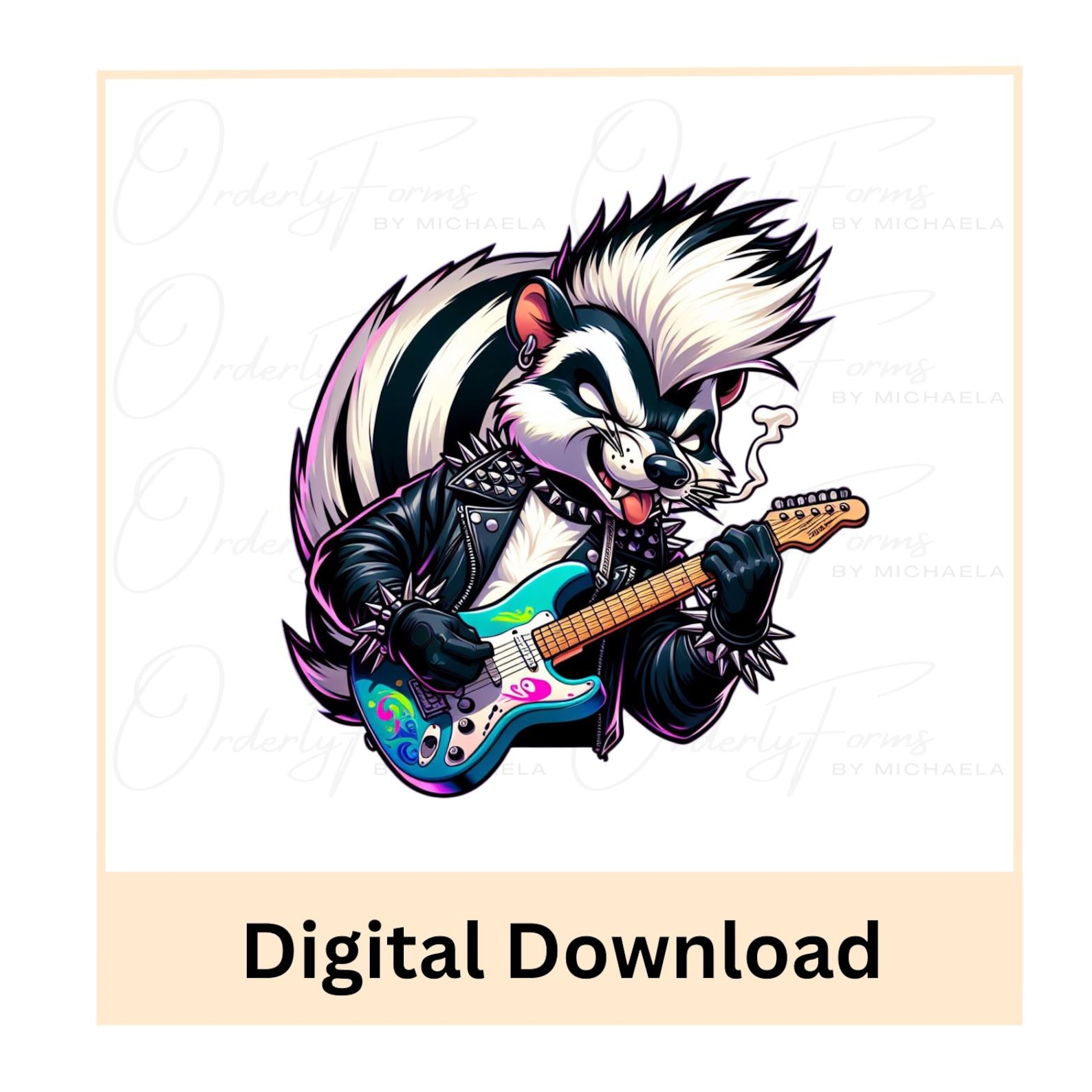 Rock Skunk, Rock Animal PNG, Guitar Art, Funny Design, Rock and Roll ...