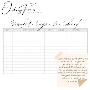 Visitor Sign In, Sign in Sheet, Guest List, Event Planner, Visitor Log ...