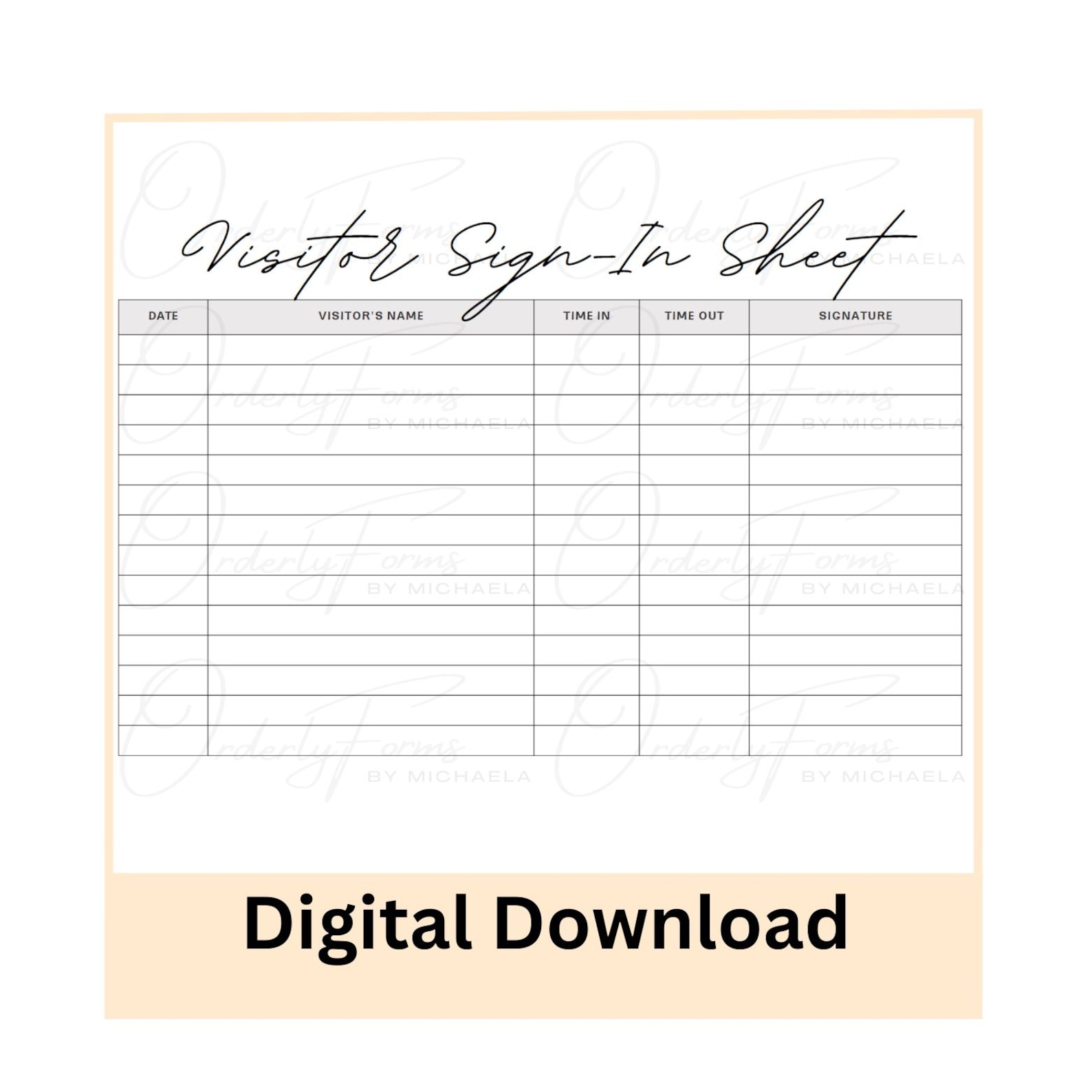 Visitor Sign In, Sign in Sheet, Guest List, Event Planner, Visitor Log ...