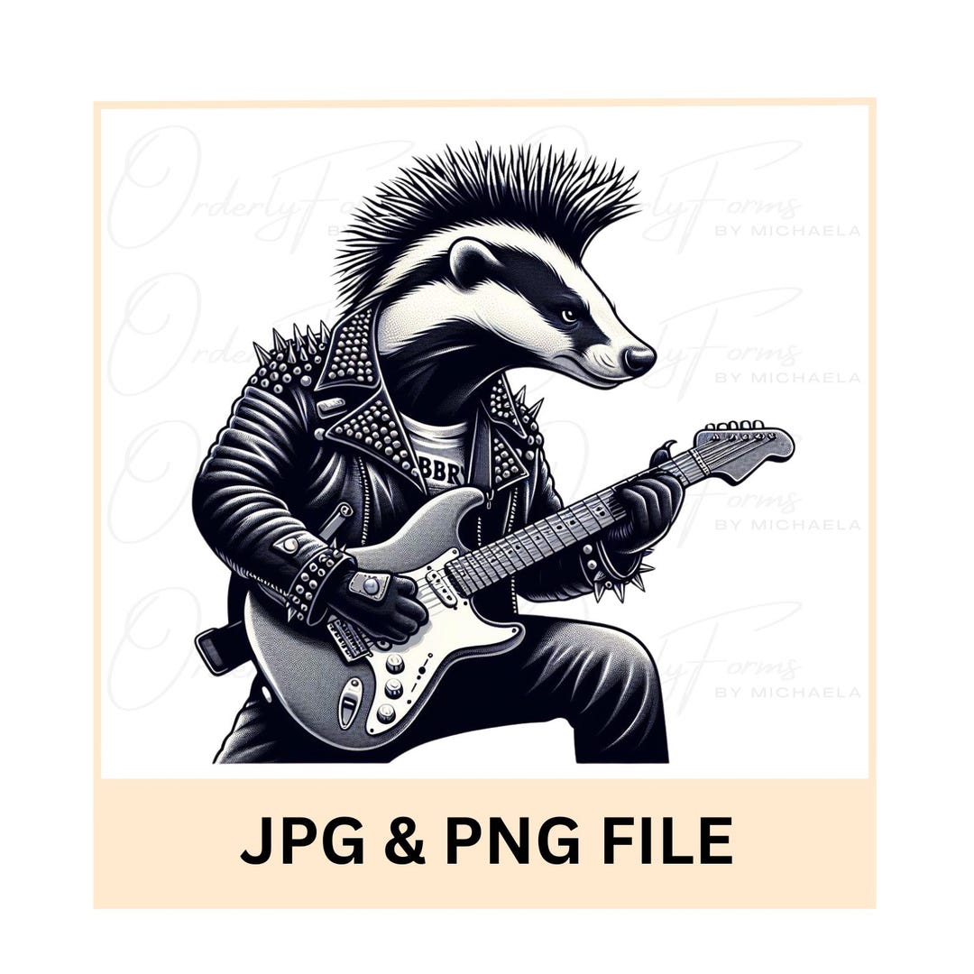 Rock Honey Badger, Rock Animal PNG, Guitar Art, Funny Design, Rock and ...