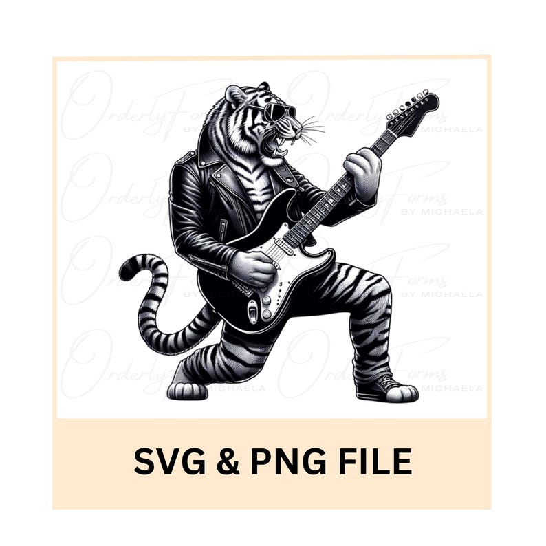 Rockstar Tiger SVG, Rock Animal, Guitar, Funny Design, Rock and Roll ...