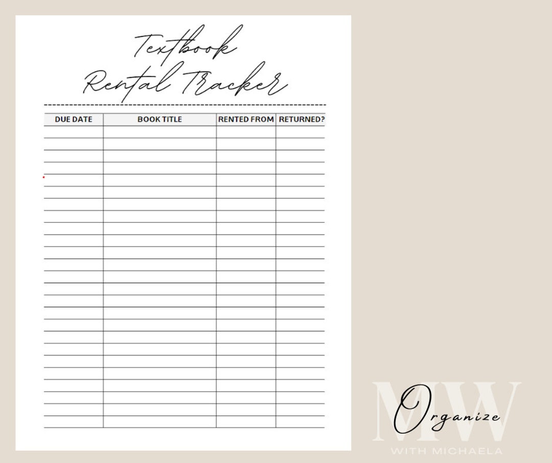 Textbook Rental Tracker digital Download - Etsy