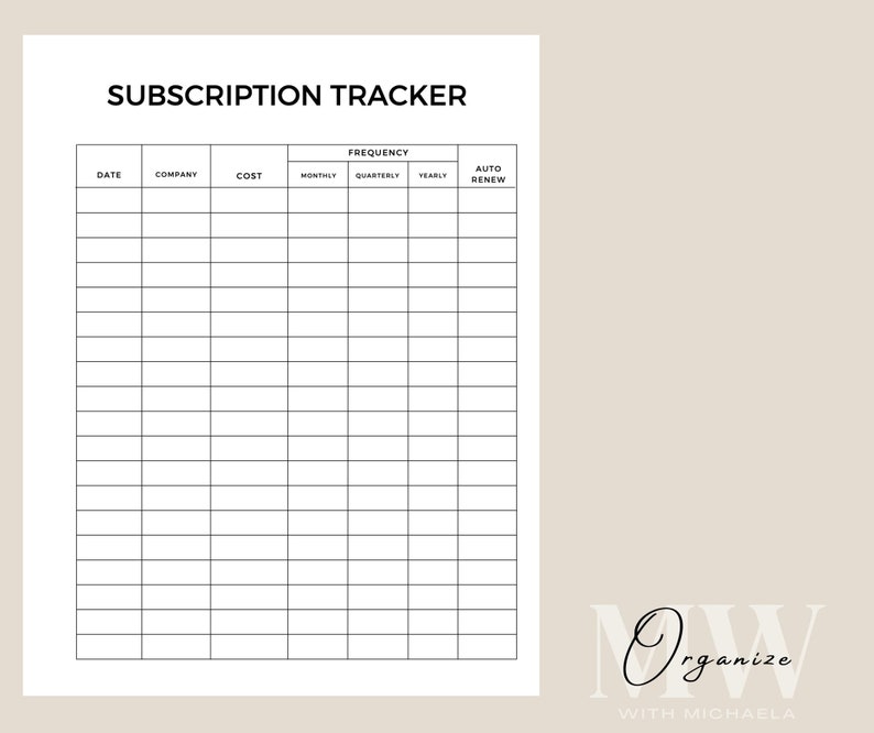 Subscription Tracker, Monthly Budgeting, Budget Tool, Monthly ...