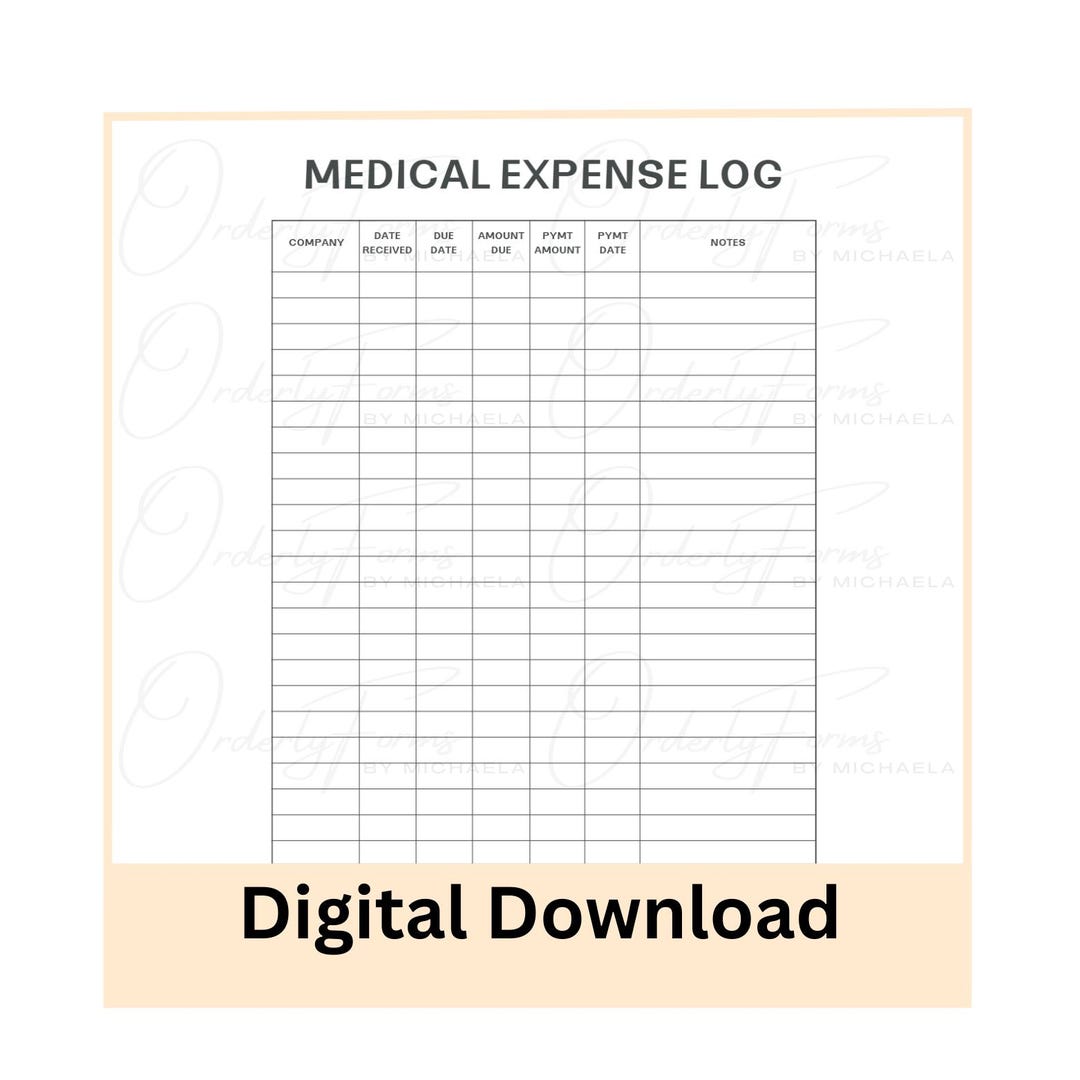 Medical Expense Tracker, Health Finance, Expense Log, Medical Bills ...