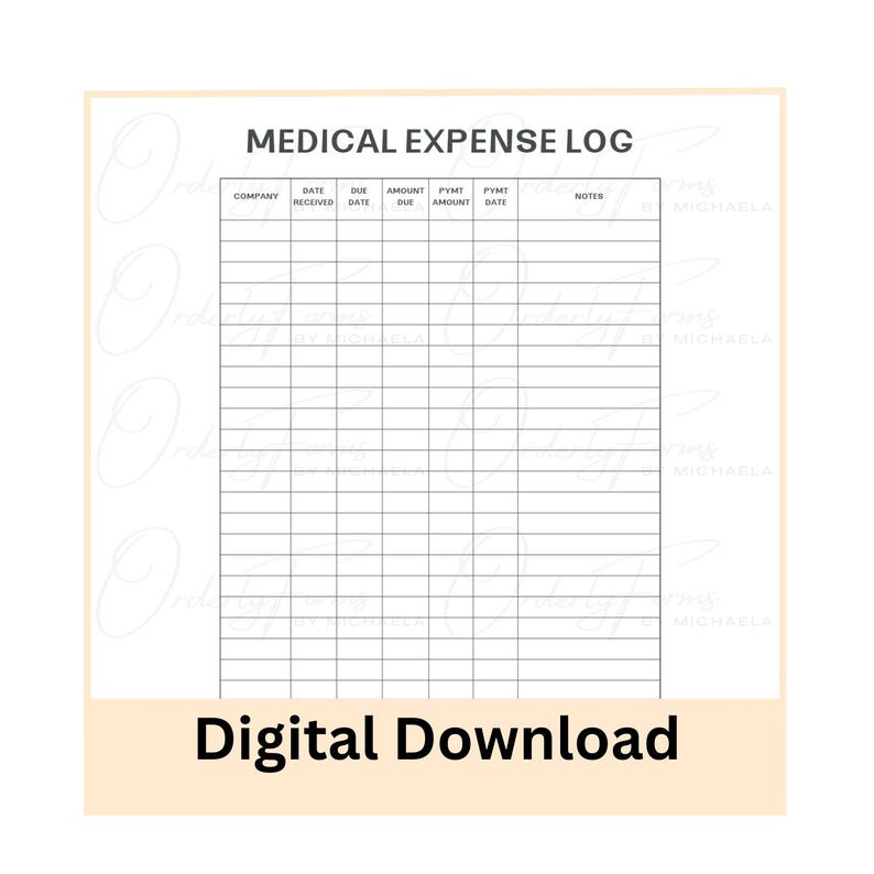 Medical Expense Tracker, Health Finance, Expense Log, Medical Bills ...