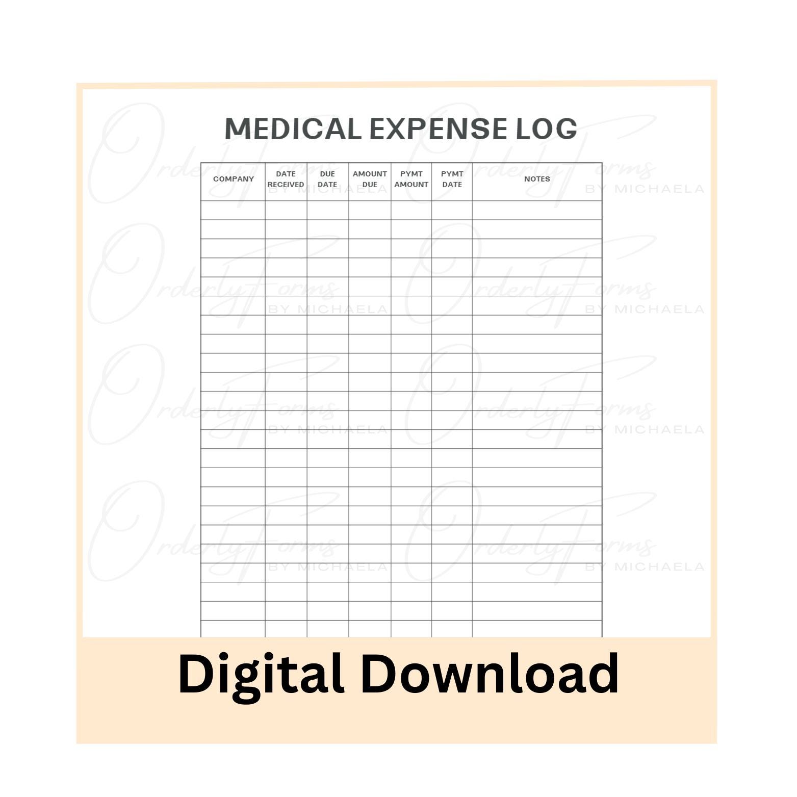 Medical Expense Tracker, Health Finance, Expense Log, Medical Bills ...