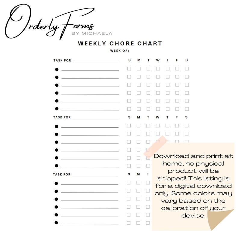Chore Chart, Weekly Planner, Family Organization, Household Management ...