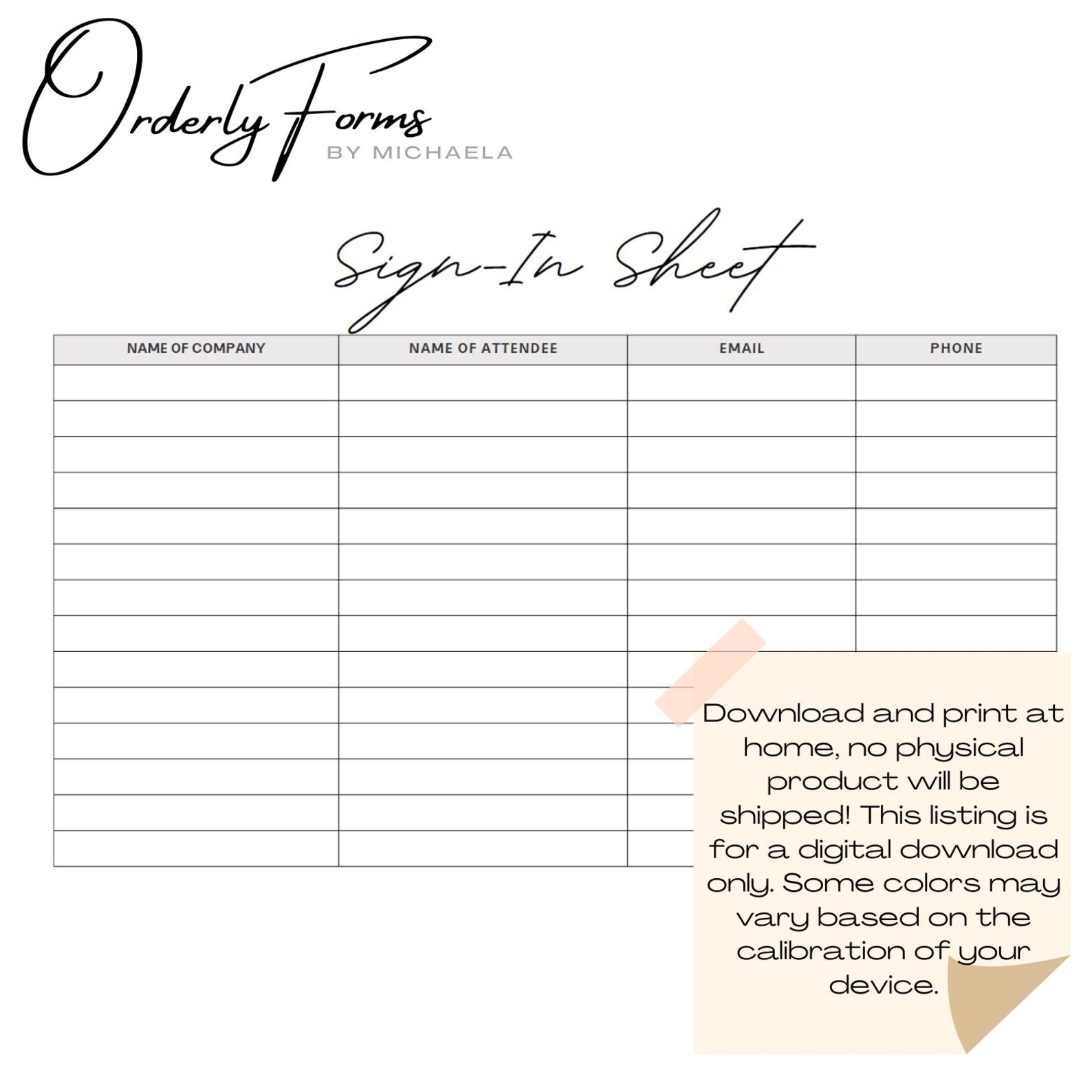 Sign in Sheet, Visitor Sign In, Guest List, Event Planner, Visitor Log ...