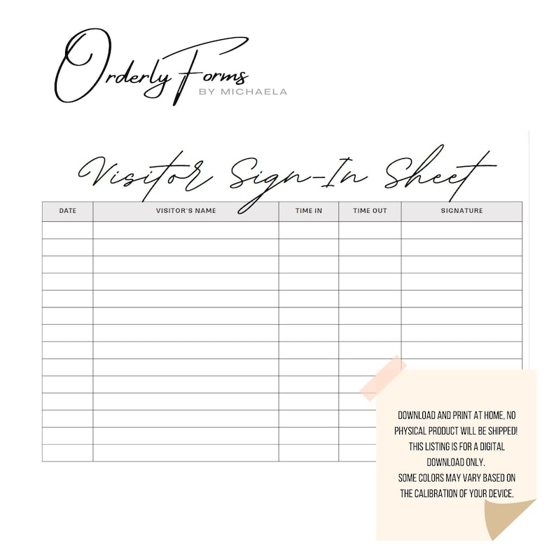 Visitor Sign-in Sheet, Receptionist, Sign-in, Visitor, Visit Log ...