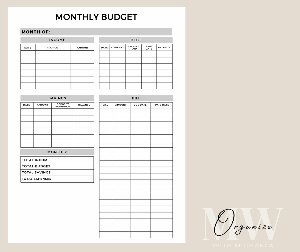 Monthly Budget Worksheet, Budget, Expenses, Household Budgeting, Income ...