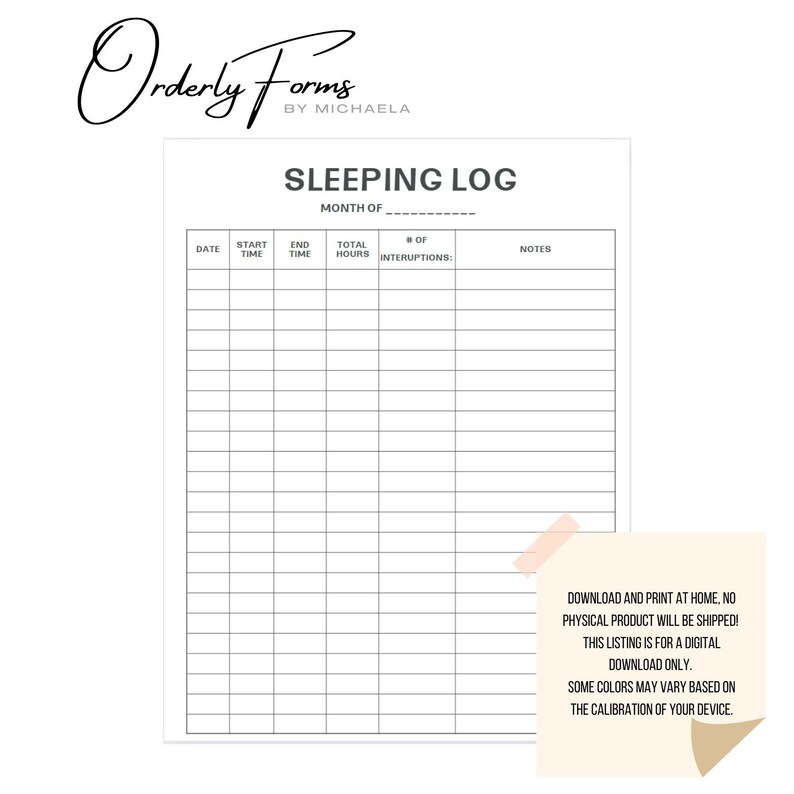Sleeping Log, Sleep Tracker, Health and Wellness, Care Taker, Newborn ...