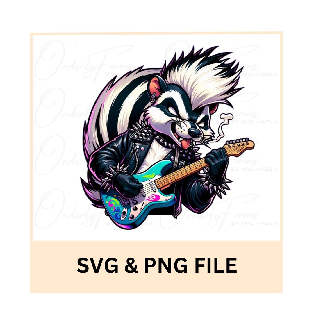 Rock Skunk SVG, Rock Animal PNG, Guitar Art, Funny Design, Rock and ...