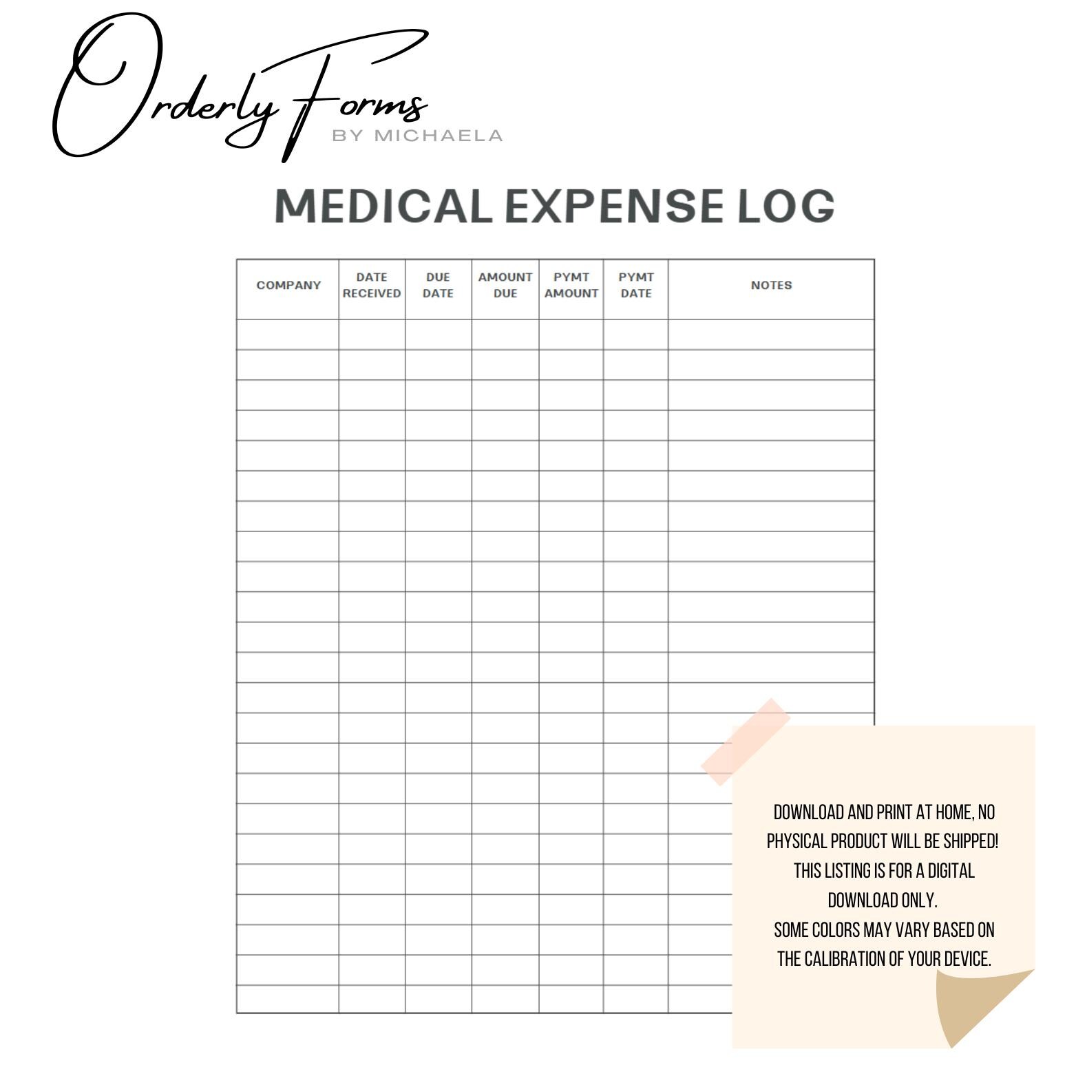 Medical Expense Tracker, Health Finance, Expense Log, Medical Bills ...