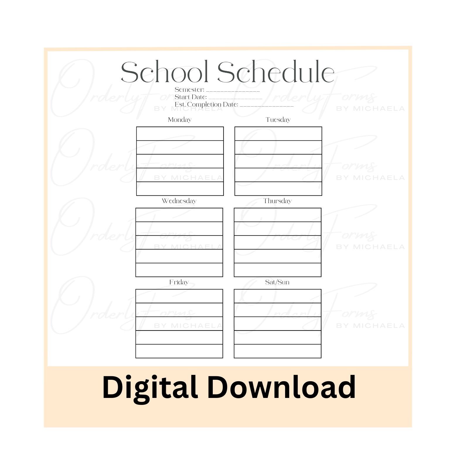 School Schedule, Semester Planner, Class Schedule, Academic Planner ...