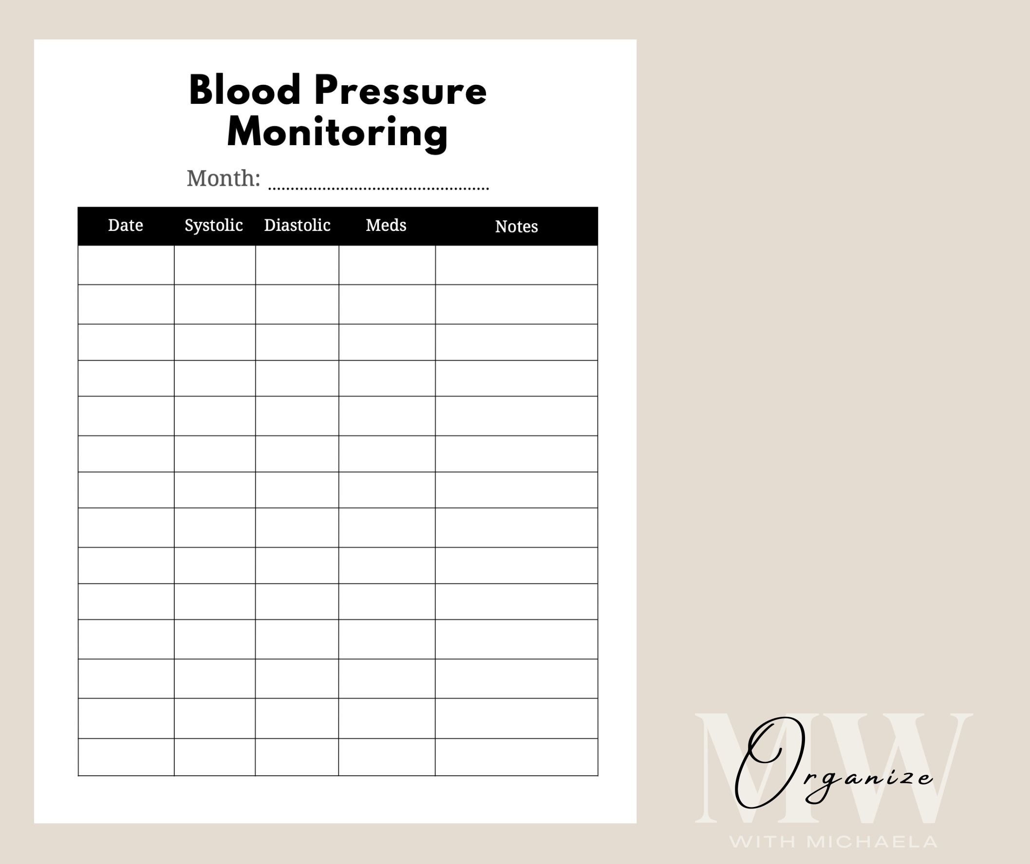 Blood Pressure Monitoring Sheet digital Download - Etsy