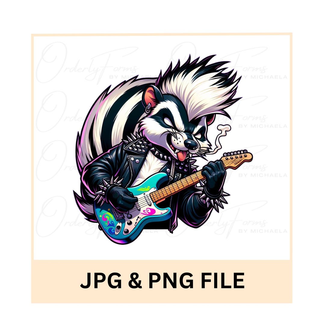 Rock Skunk, Rock Animal PNG, Guitar Art, Funny Design, Rock and Roll ...