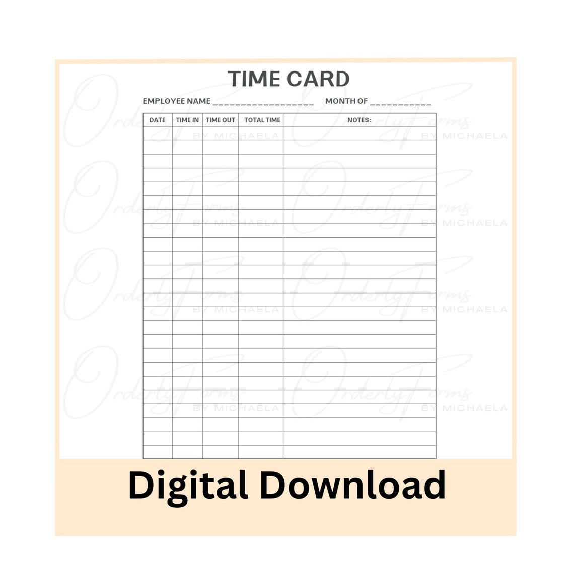 Time Card Printable, Employee Hours, Work Schedule Tracker, Work Log ...