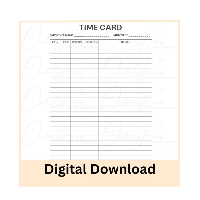 Time Card Printable, Employee Hours, Work Schedule Tracker, Work Log ...