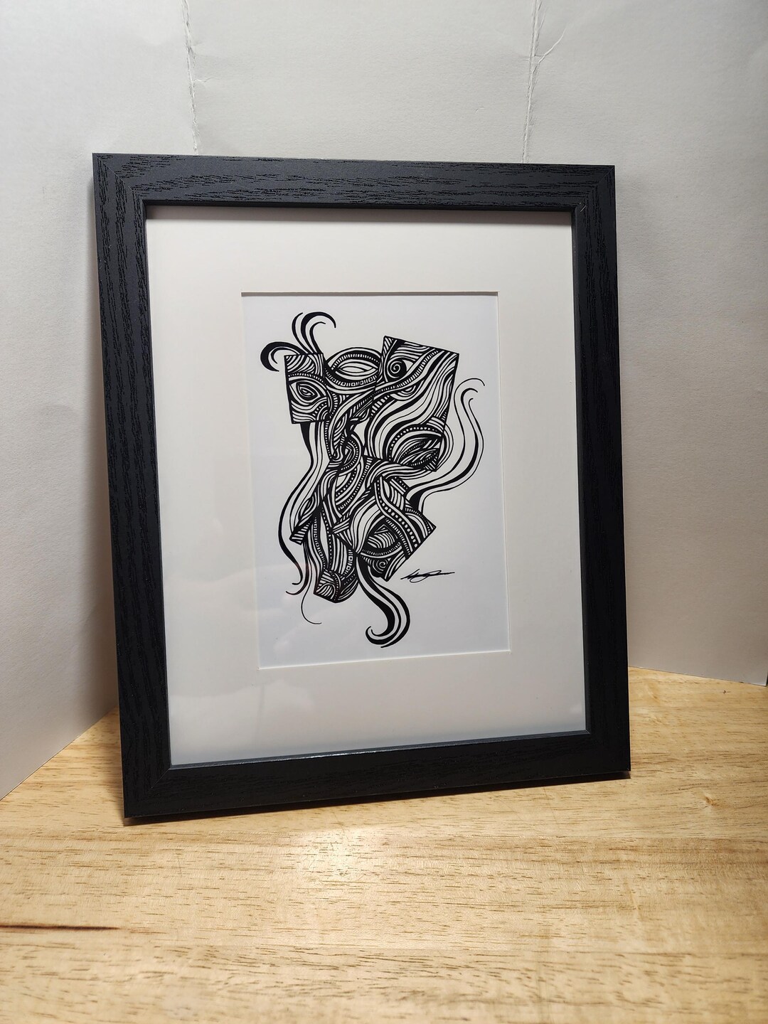 Abstract Line Drawing: Original Framed Black Gel Pen Art (11x9), the ...