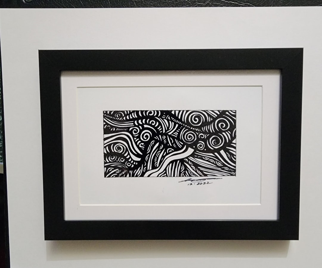 Black and White Art Framed Abstract Art Original Drawing Abstract Black ...