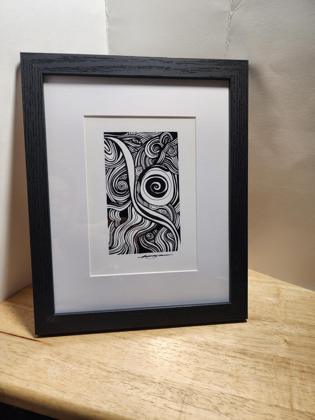 Abstract Line Drawing: Original Framed Black Gel Pen Art (11x9 ...