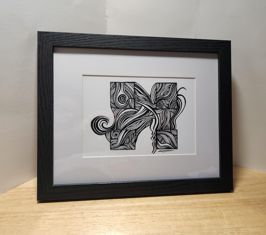 Abstract Line Drawing: Original Framed Black Gel Pen Art (11x9), What ...