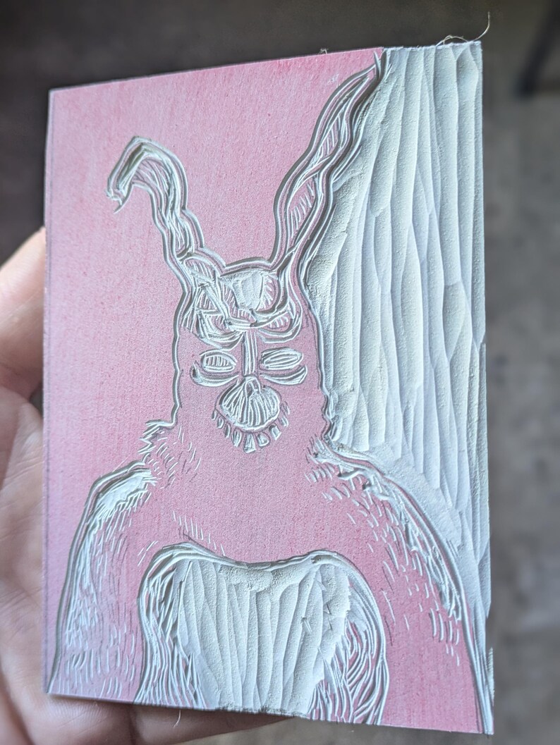 Frank - Linocut of Rabbit Masked Character From Donnie Darko Film ...
