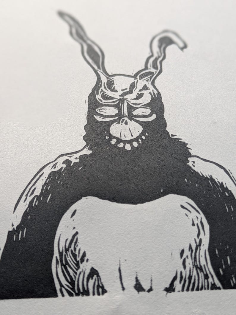 Frank - Linocut of Rabbit Masked Character From Donnie Darko Film ...