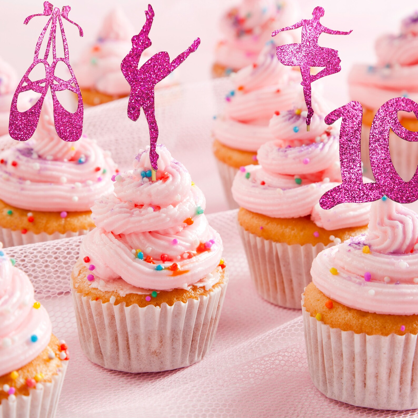 Glitter Ballerina Cupcake Toppers | Ballet Birthday Cupcake Topper ...