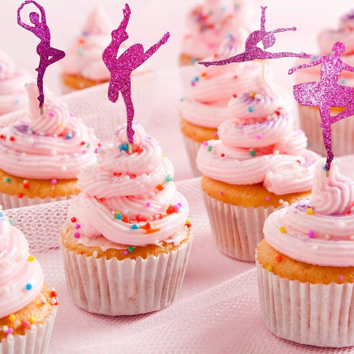 Glitter Ballerina Cupcake Toppers | Ballet Birthday Cupcake Topper ...