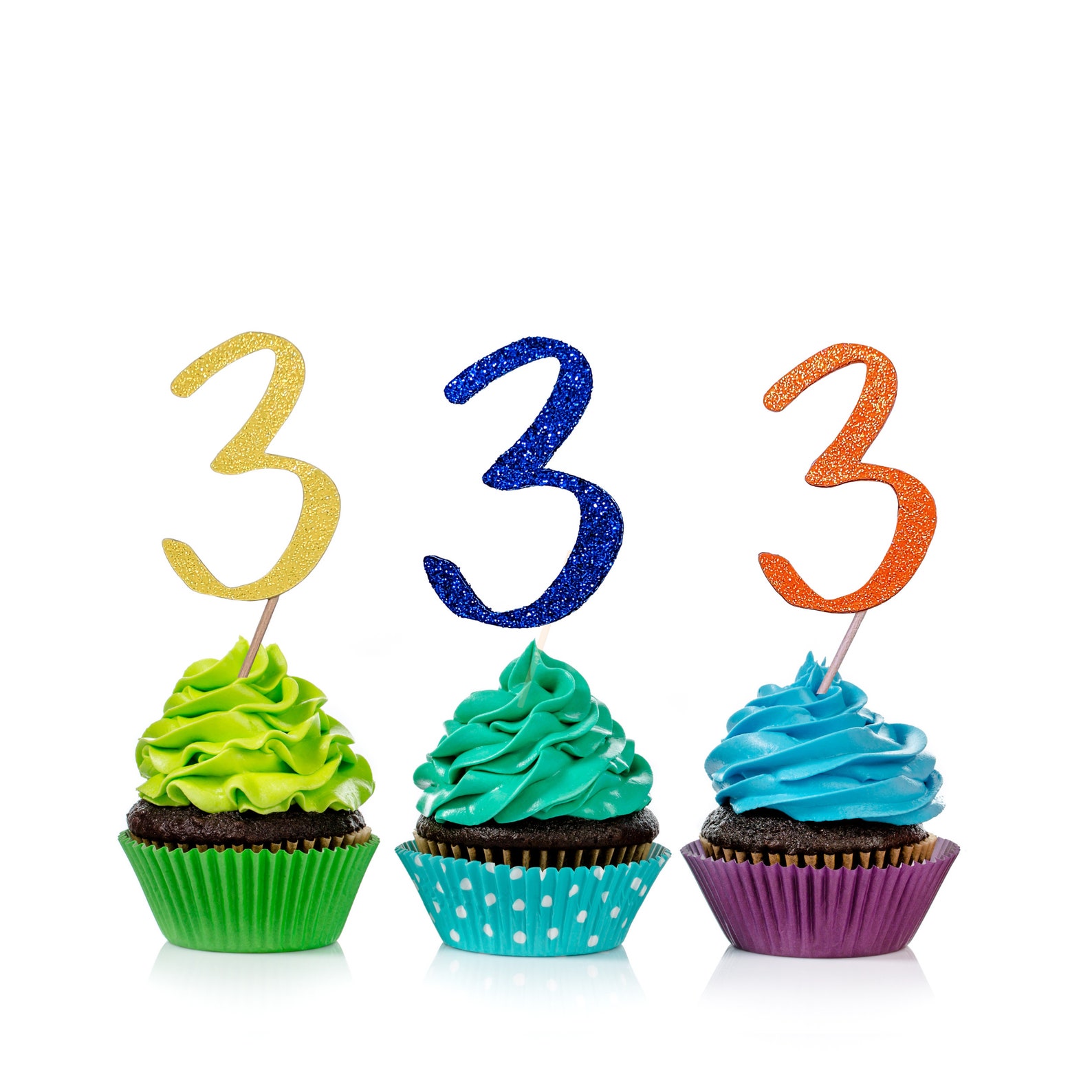 Custom Glitter Number Birthday Cupcake Toppers Cupcake Topper for 3rd ...