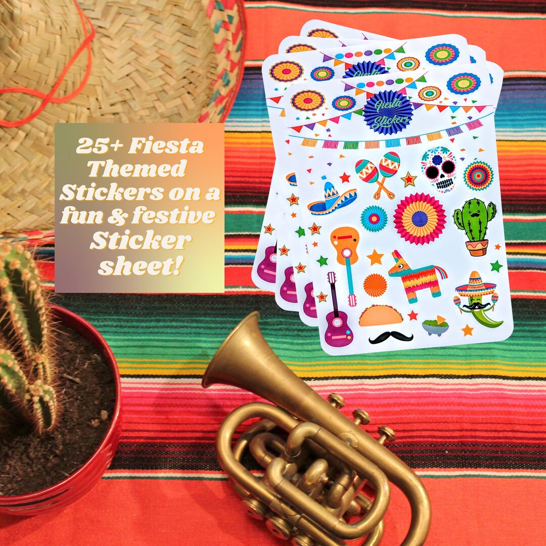 Fiesta Themed Vinyl Sticker Sheet Vinyl Sticker Sheet Party Favor ...