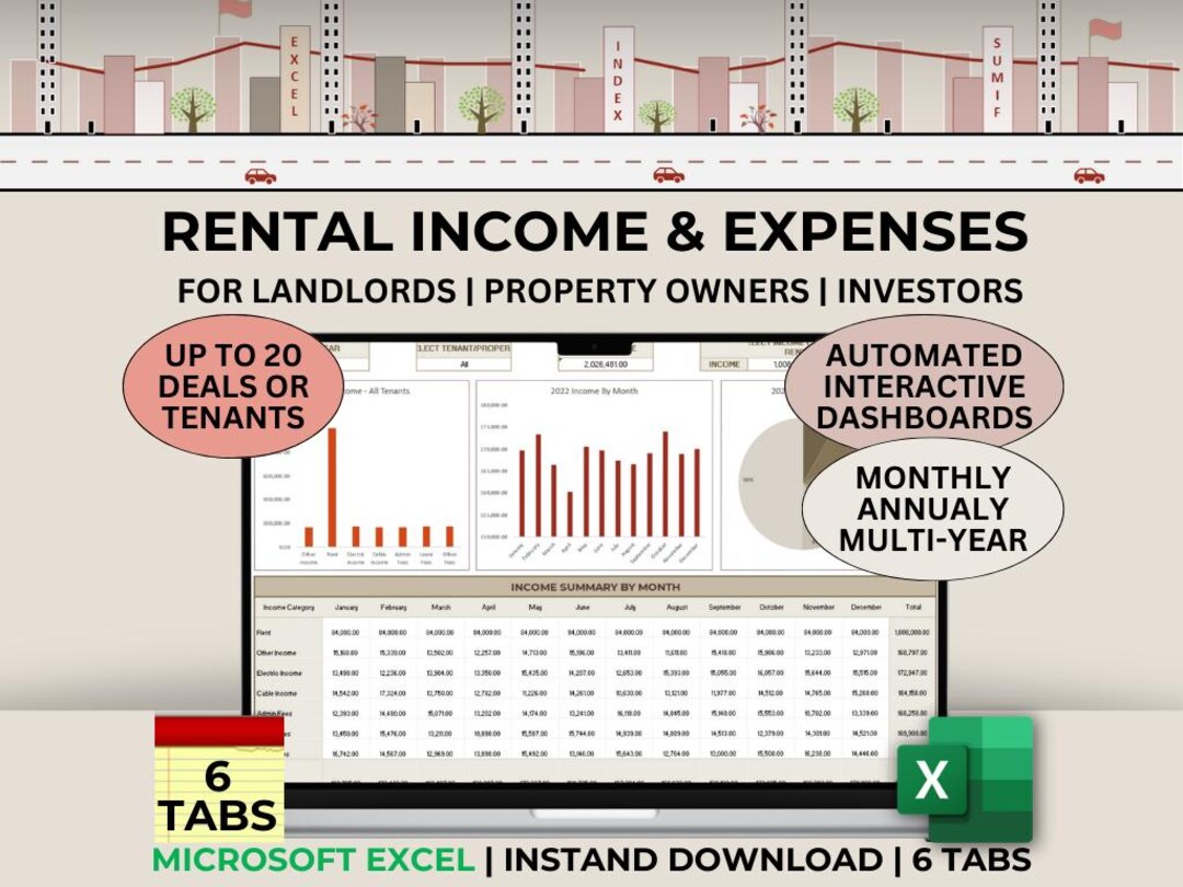 Rental Income and Expense Excel Tracker for Property Management ...
