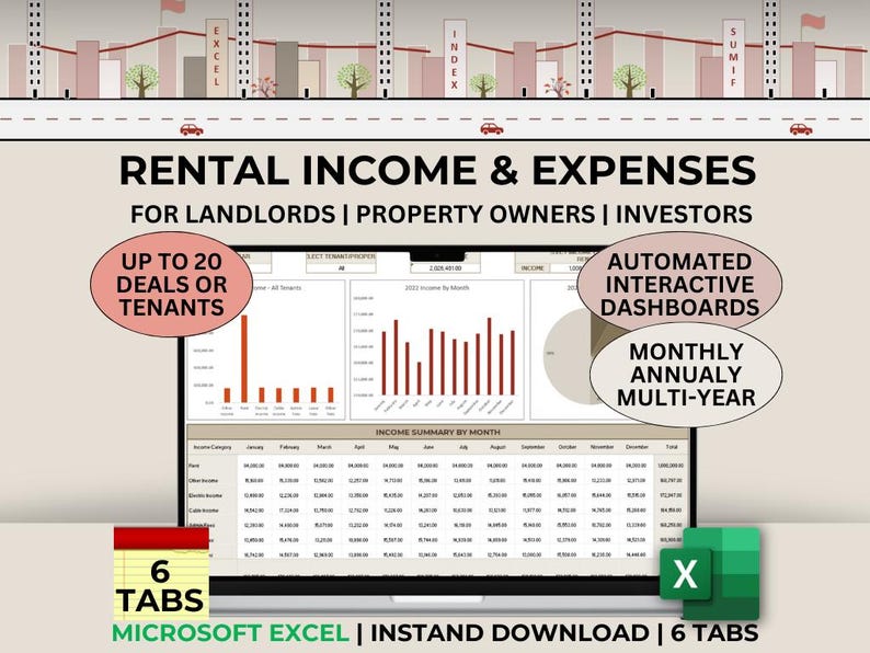 Rental Income and Expense Excel Tracker for Property Management ...