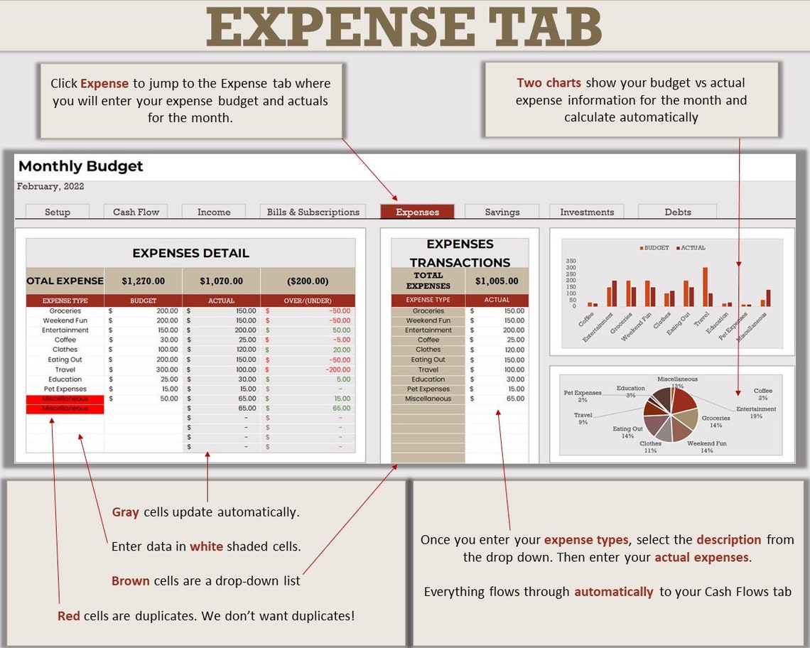 Monthly Budget Spreadsheet, Microsoft Excel Budget Template, Income ...