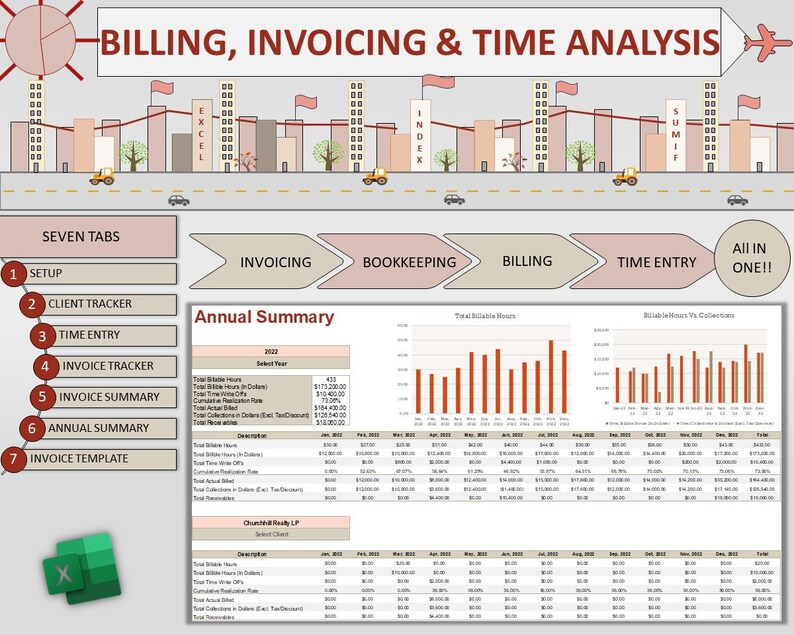 Billable Hour Tracker Excel Client Time Spreadsheet Rate Calculator for ...