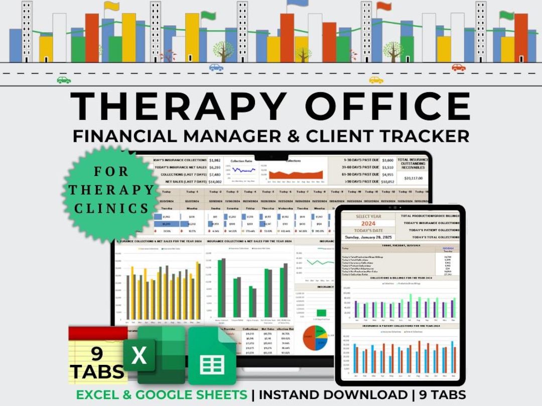 Therapy Practice Financial Manager and Therapist Office Excel Tracker ...