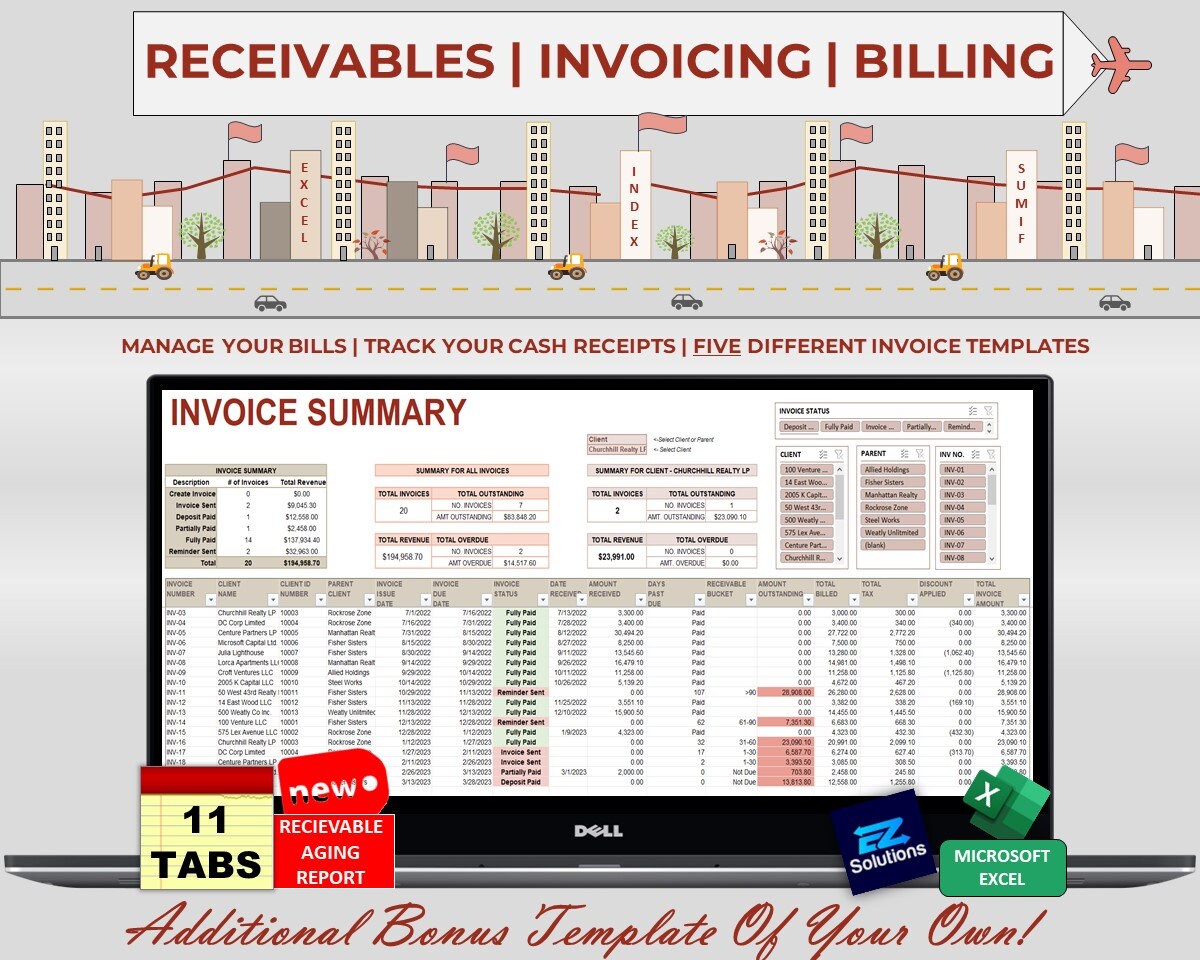 Excel Receivables, Invoicing, & Billing Management, Invoice Tracker ...