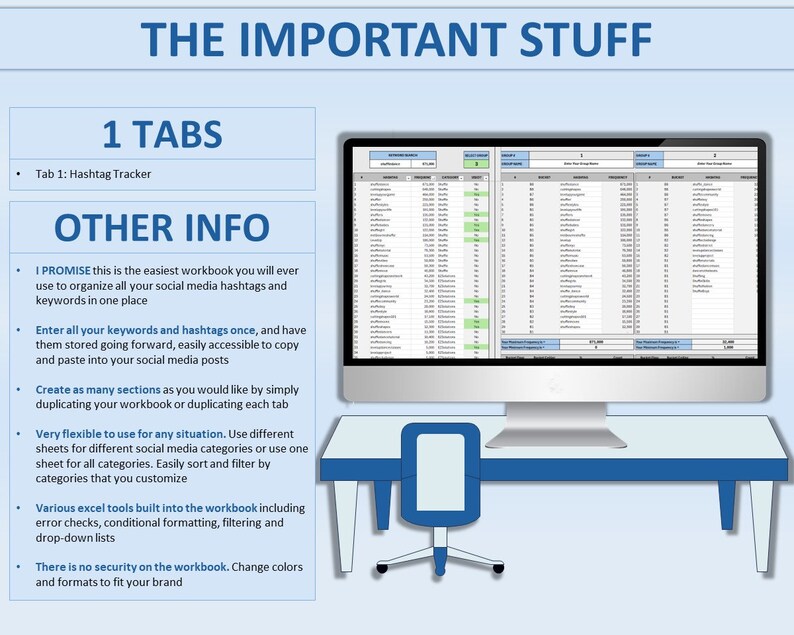 Social Media Excel Hashtag Planner Excel Template Keyword Manager List ...