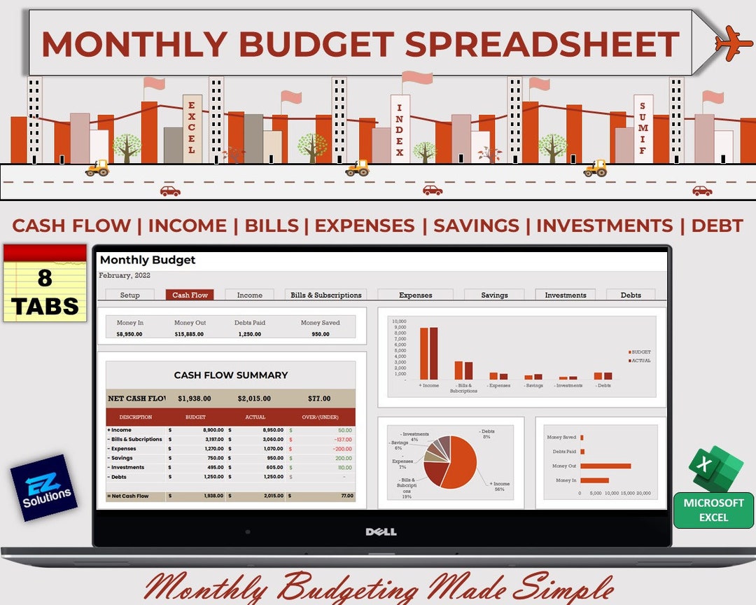 Monthly Budget Spreadsheet, Microsoft Excel Budget Template, Income ...