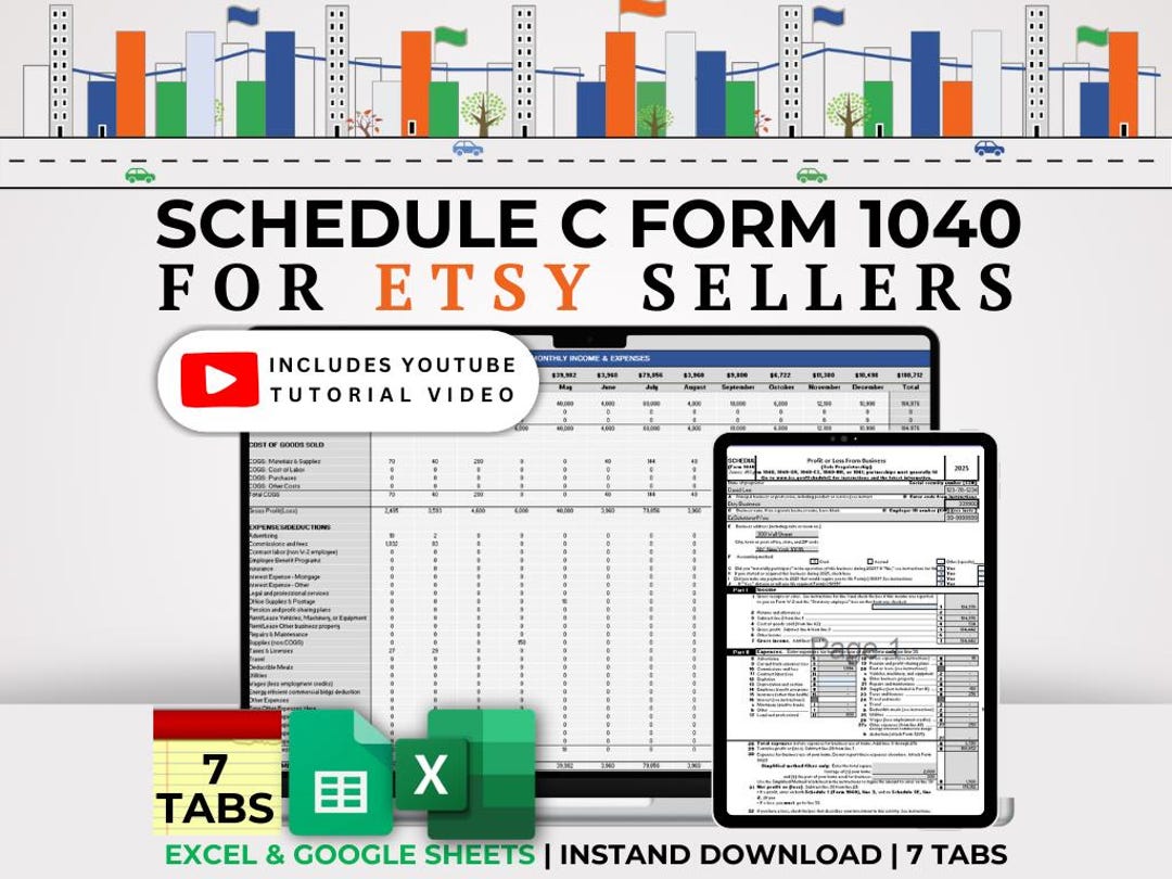 Tax Spreadsheet for Etsy Sellers Easy Schedule C Form 1040 and ...