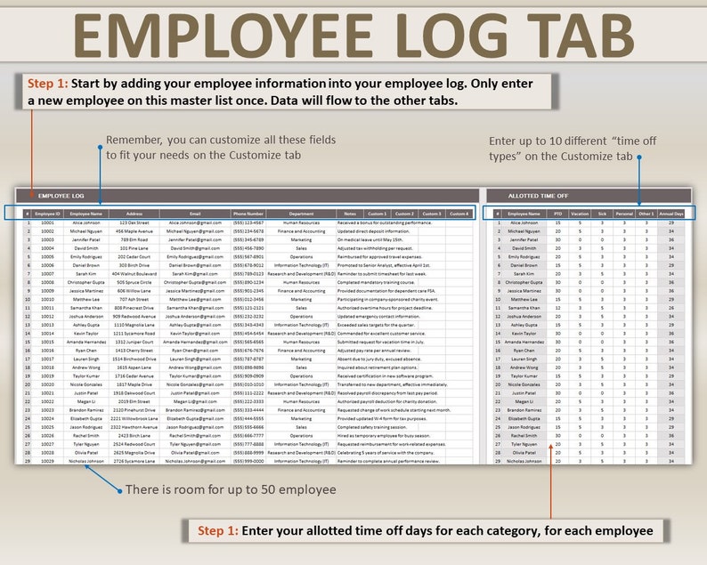 2024/2025 Employee Absence Excel Time off Spreadsheet Staff PTO Tracker ...