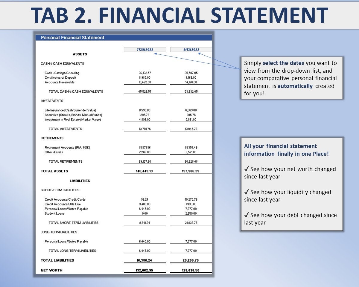 Net Worth Tracker Spreadsheet Excel Annual Net Wealth Calculator ...
